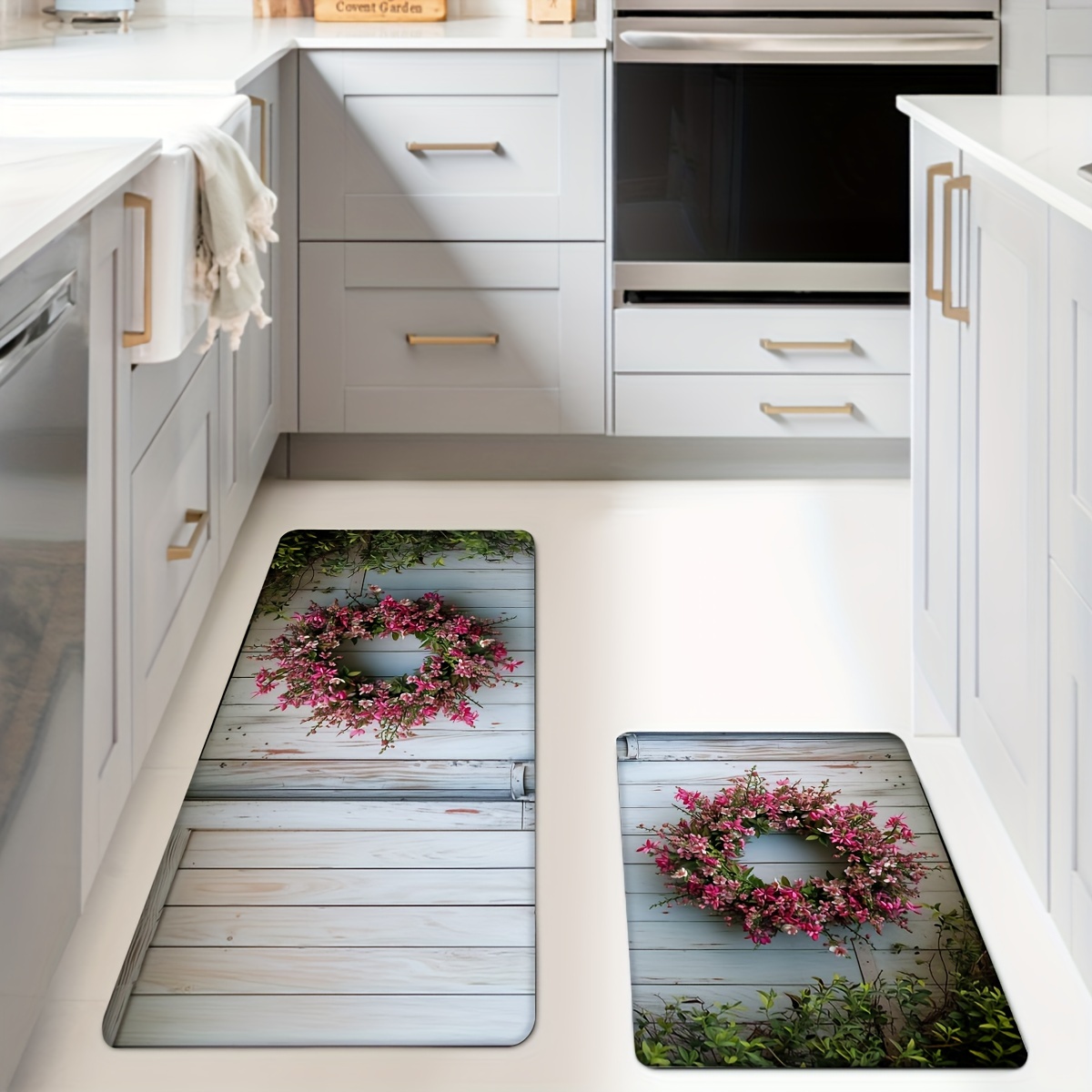 Spring Flower Wreath Kitchen Mats Non slip Durable Bathroom - Temu Canada