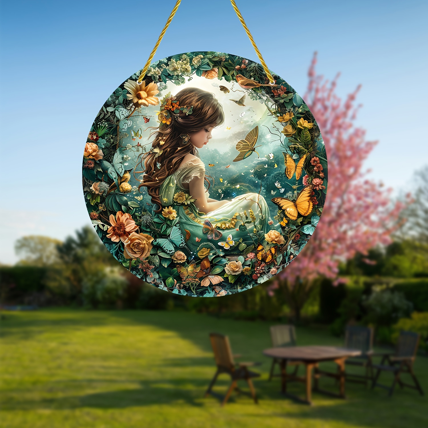 Charming Acrylic Wreath Sign Girls Butterflies Flowers - Temu