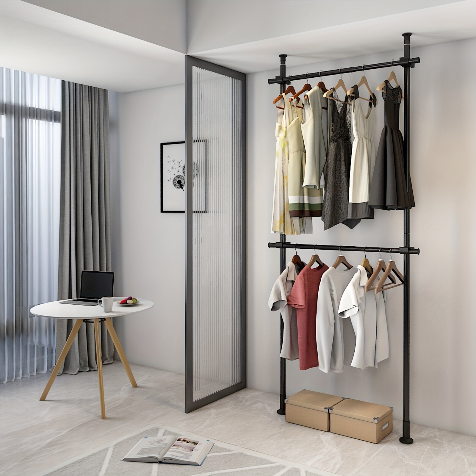 Ceiling Metal Closet Garment Rack Clothes Storage - Temu