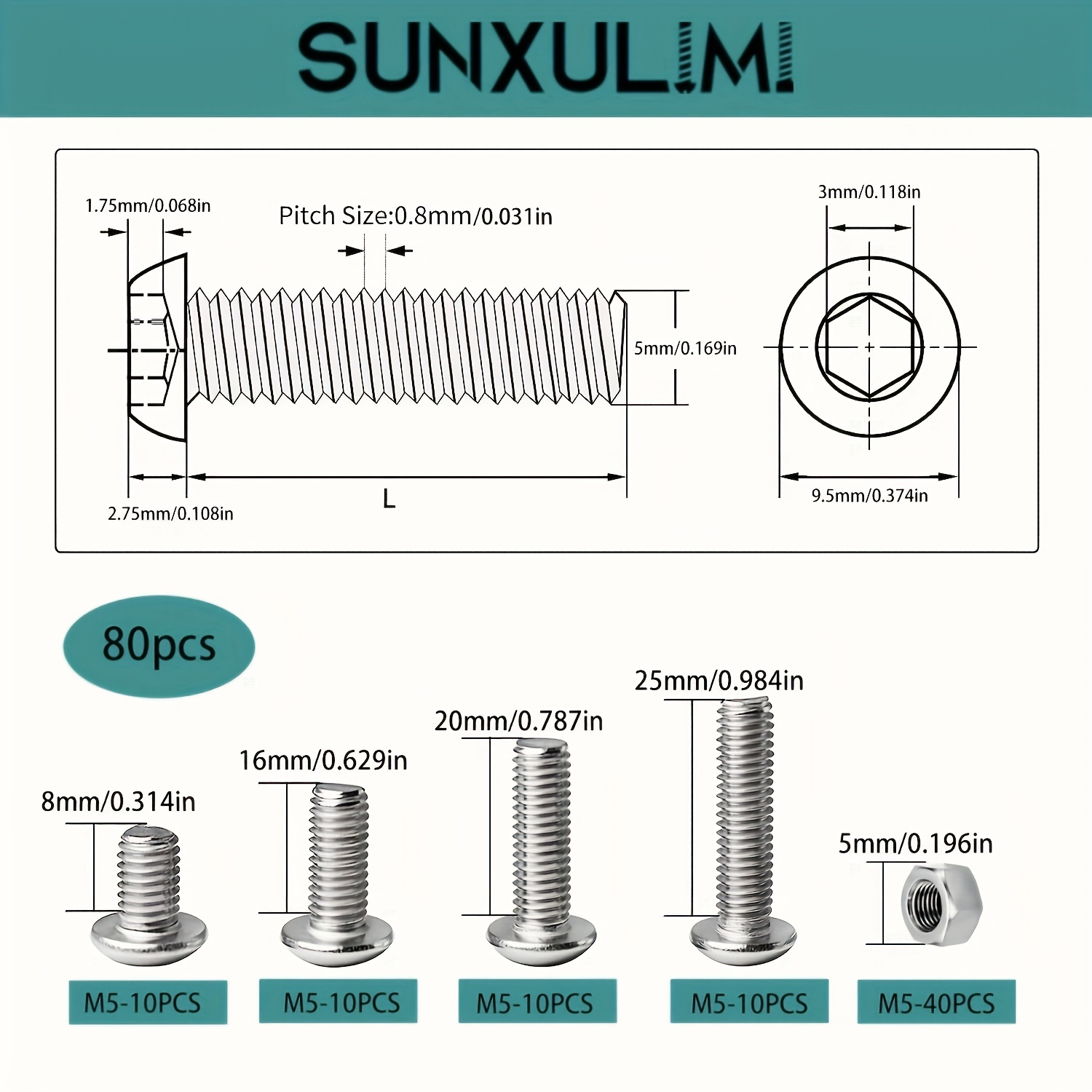 80pcs stainless steel m5 m6 hex socket cap screw set 304 grade metric allen head bright | temu ...