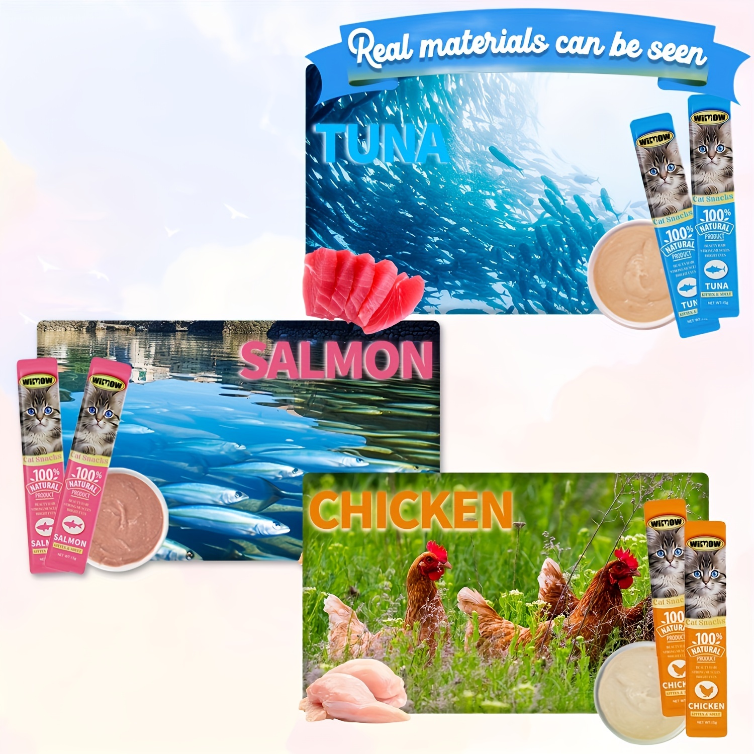 60 Tubes Cat Treats Cat Snacks, Grain-free, Creamy Puree With Chicken ...