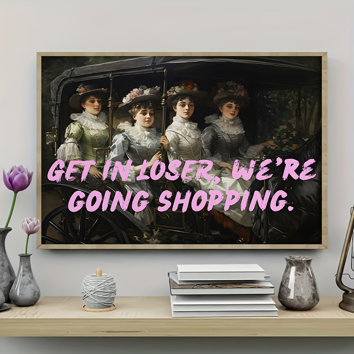 unframed canvas poster retro art going shopping - Temu