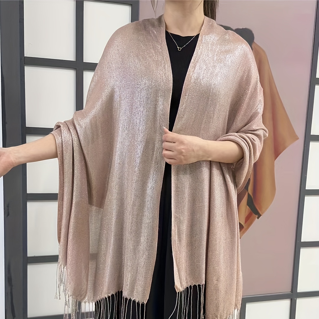 Bright Silky Shimmering Tassel Scarf Long Light Luxury - Temu Canada