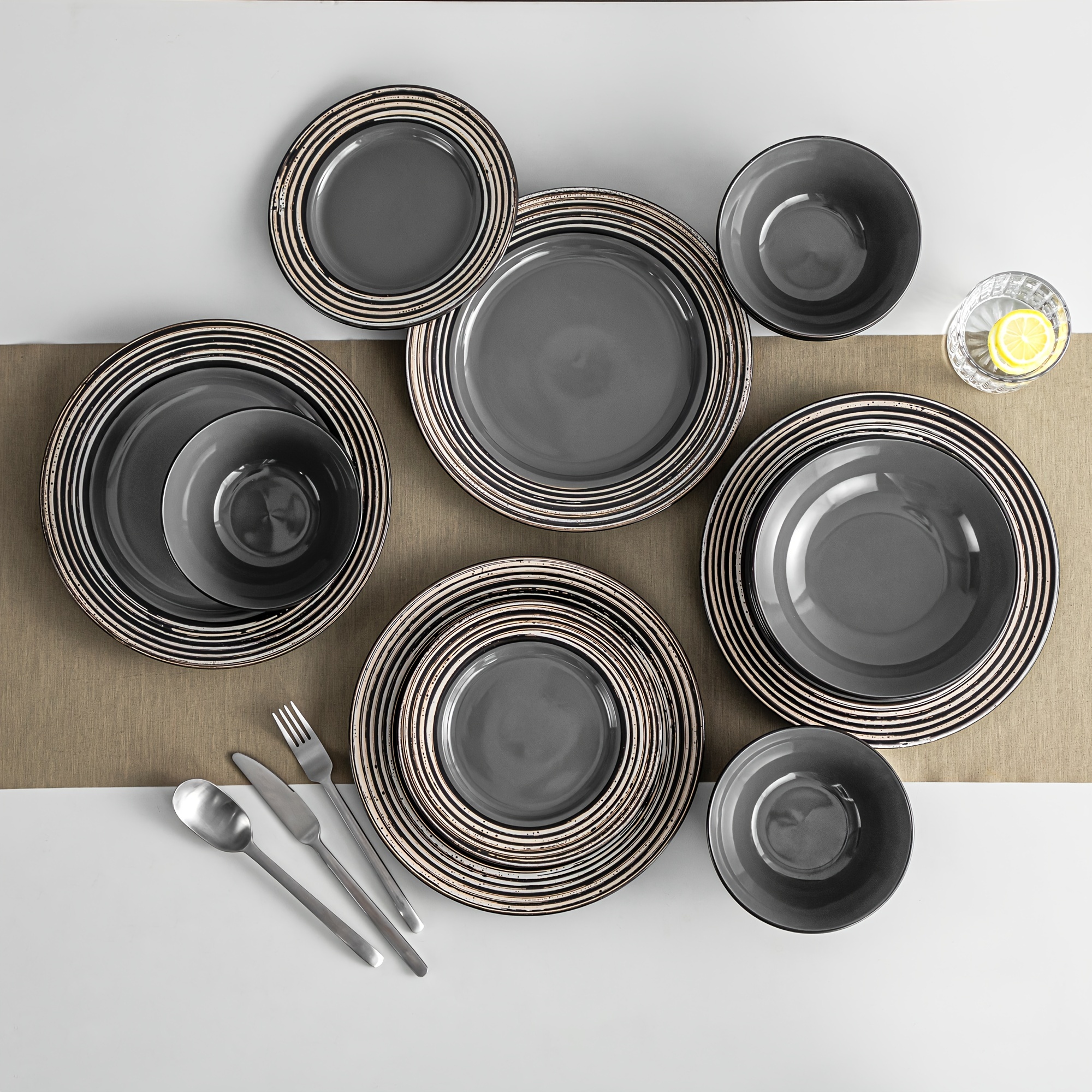 grey stoneware dinnerware textured ceramic combination set - Temu