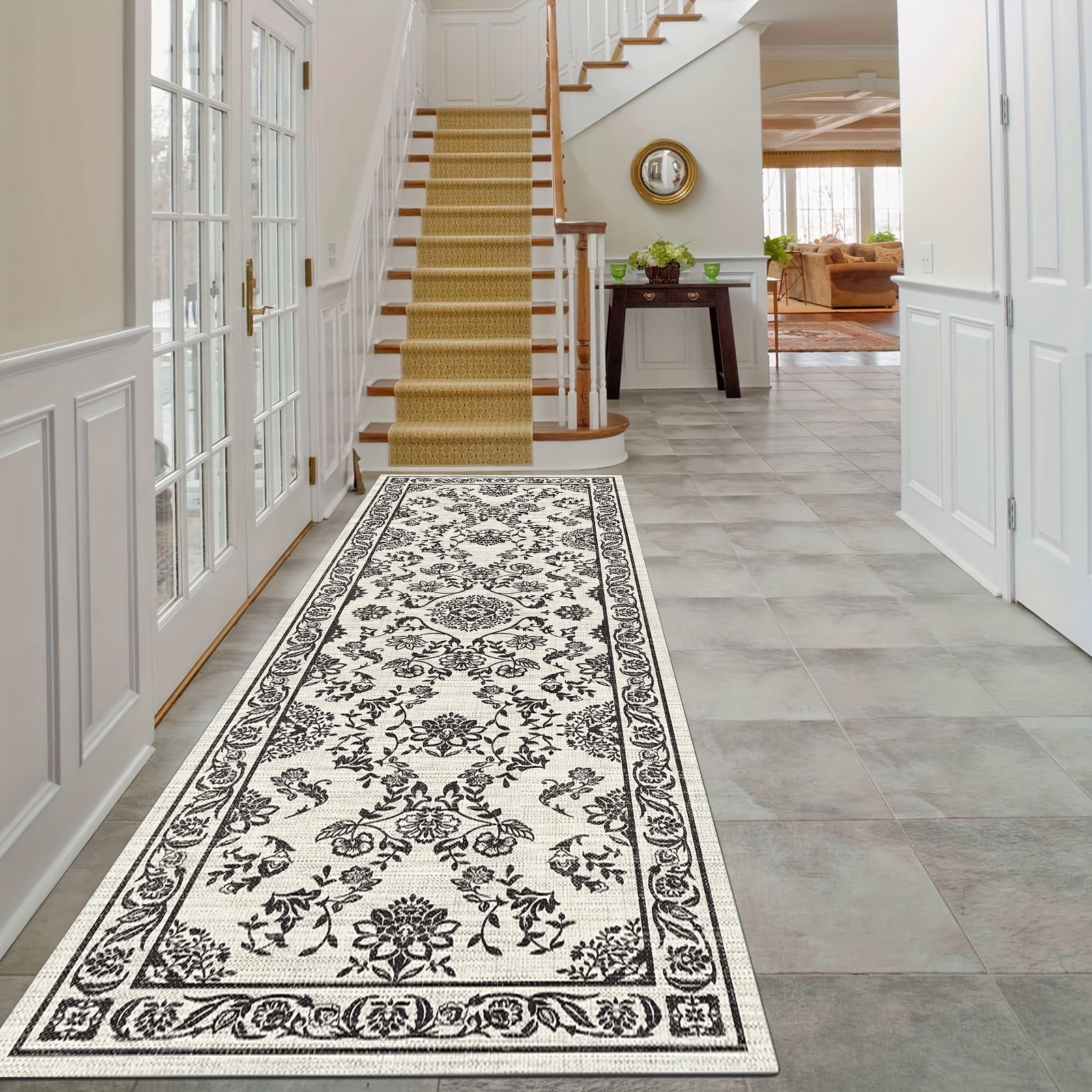 Luxury Vintage Floral Pattern Runner Rug With Non-slip Rubber Backing ...