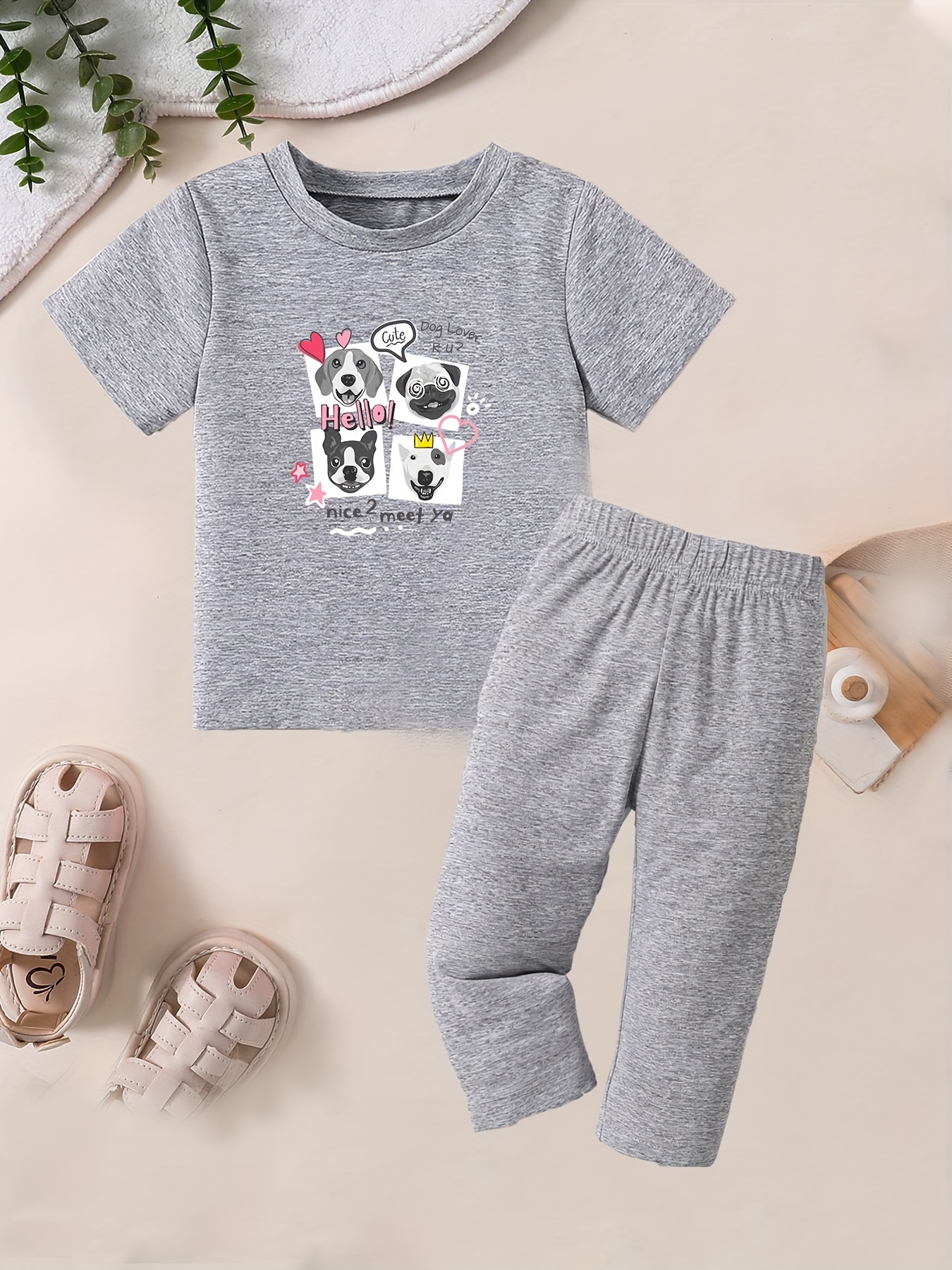 Lovely Puppy Letter Print Tee Comfy Pants Baby's Set Baby - Temu Australia