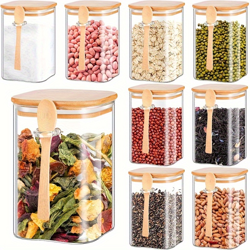 Airtight Glass Jars Bamboo Lid Spoon Multipurpose Food - Temu United ...