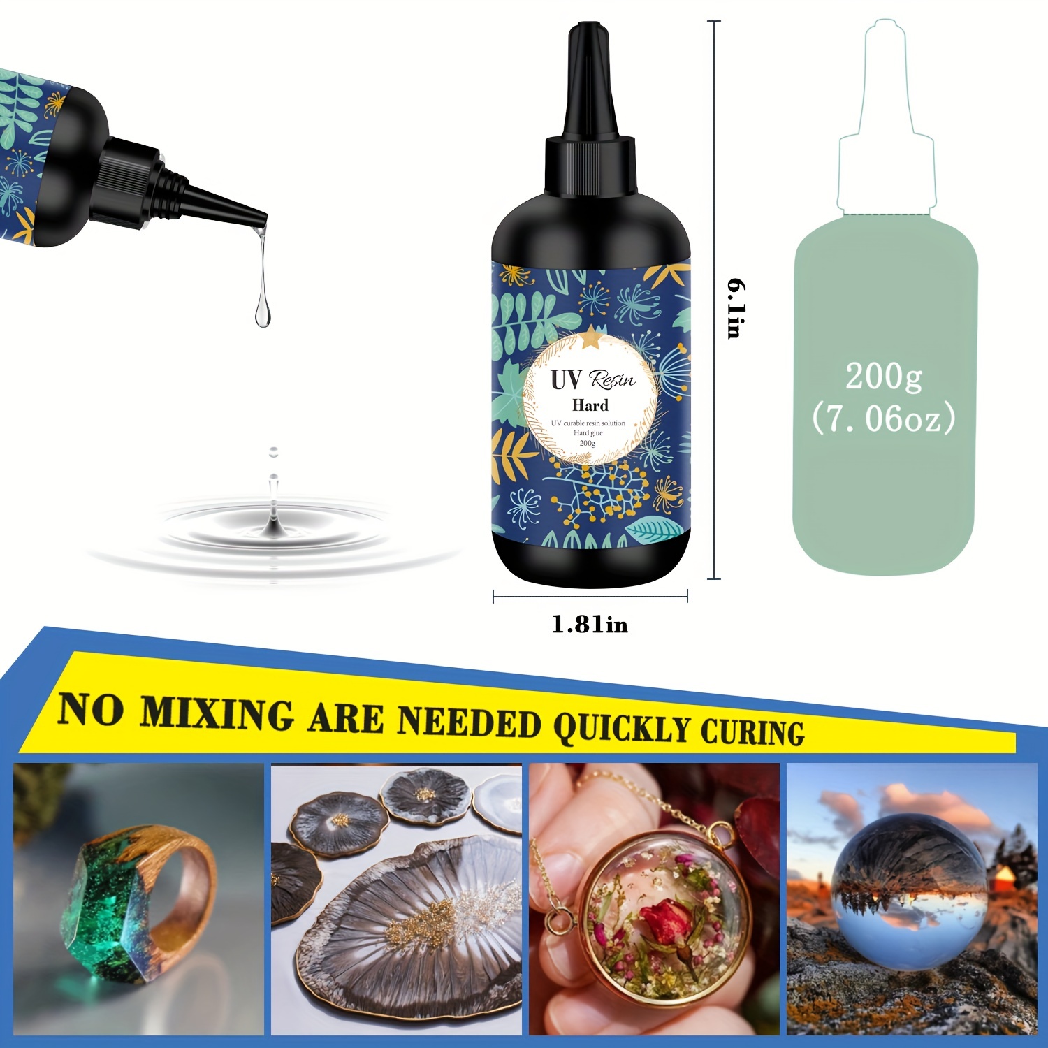 3 Bottles 200/500g Clear Resin Hard, High Gloss Cure Epoxy Resin ...