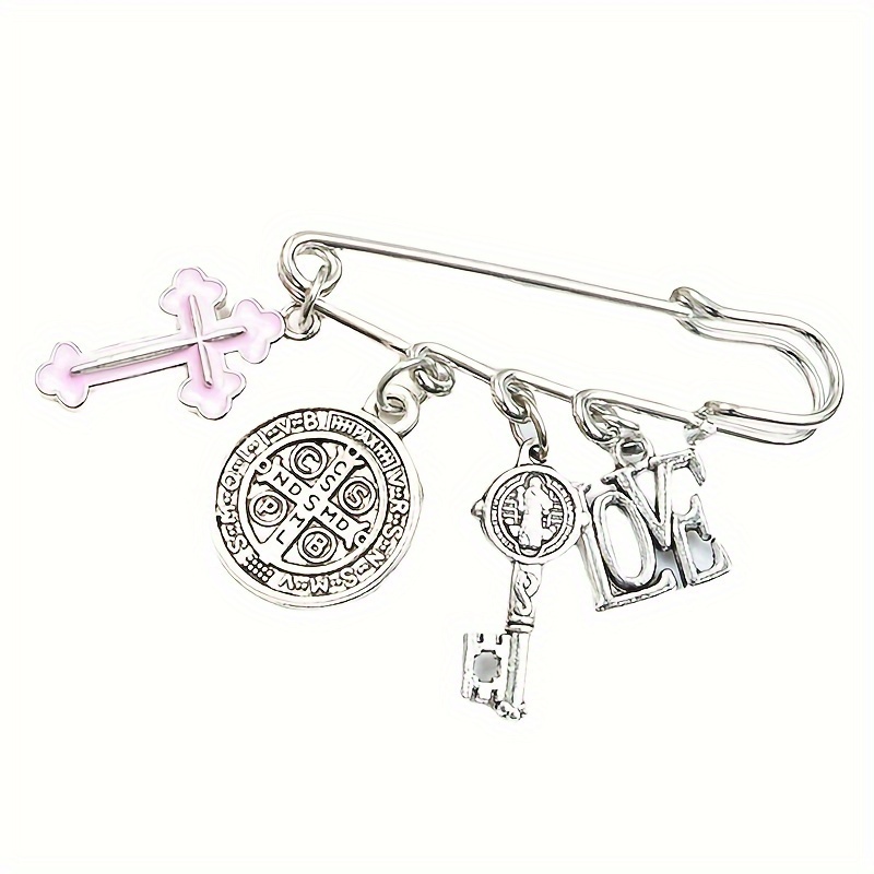 Round Cross Key Letter Pendant Pin Silvery Alloy Brooch - Temu Ireland