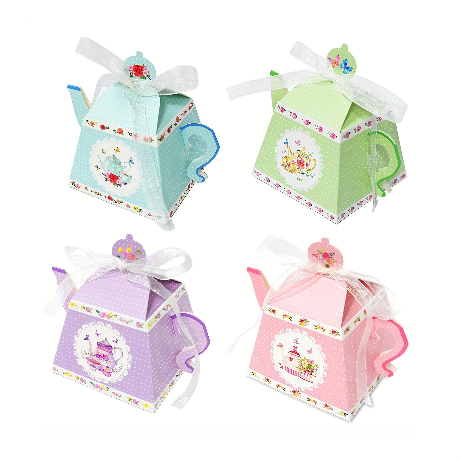 Assorted Floral Teapot Candy Boxes Ribbons - Temu