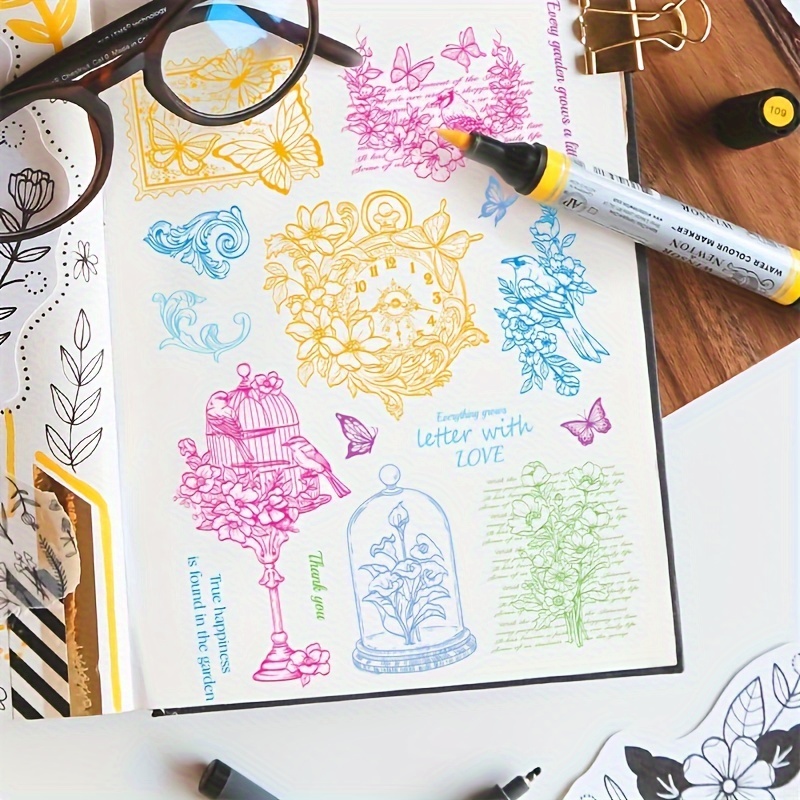 Floral Clock Clear Stamp Set Pvc Scrapbooking Background - Temu