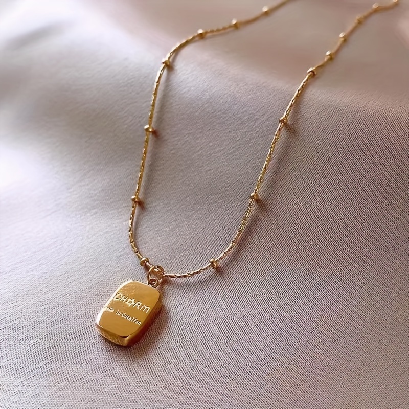 Titanium Steel Necklace Letter Square Pendant Chain Women - Temu United ...