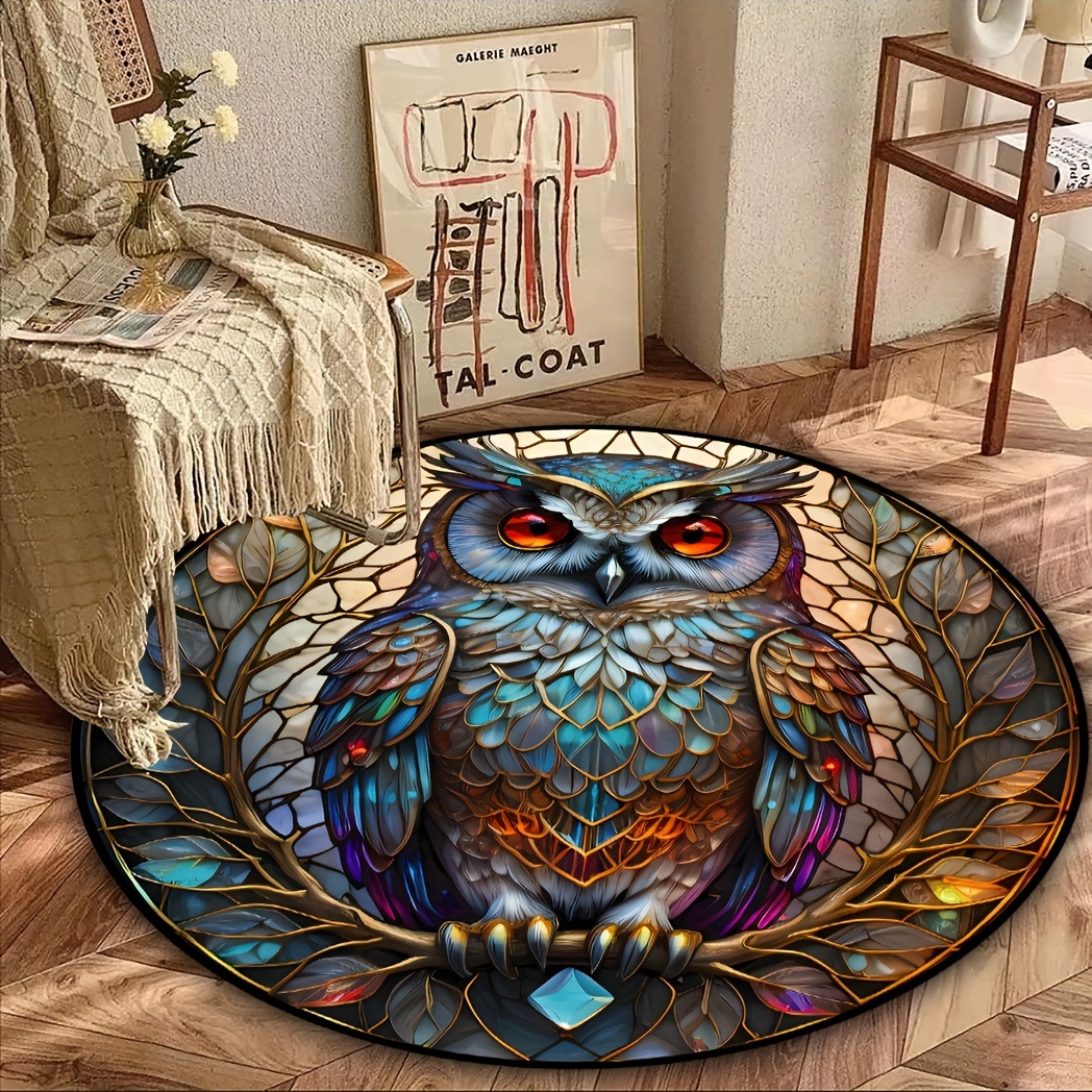 Owl Pattern Round Area Rugs Non Slip Machine Washable - Temu Australia