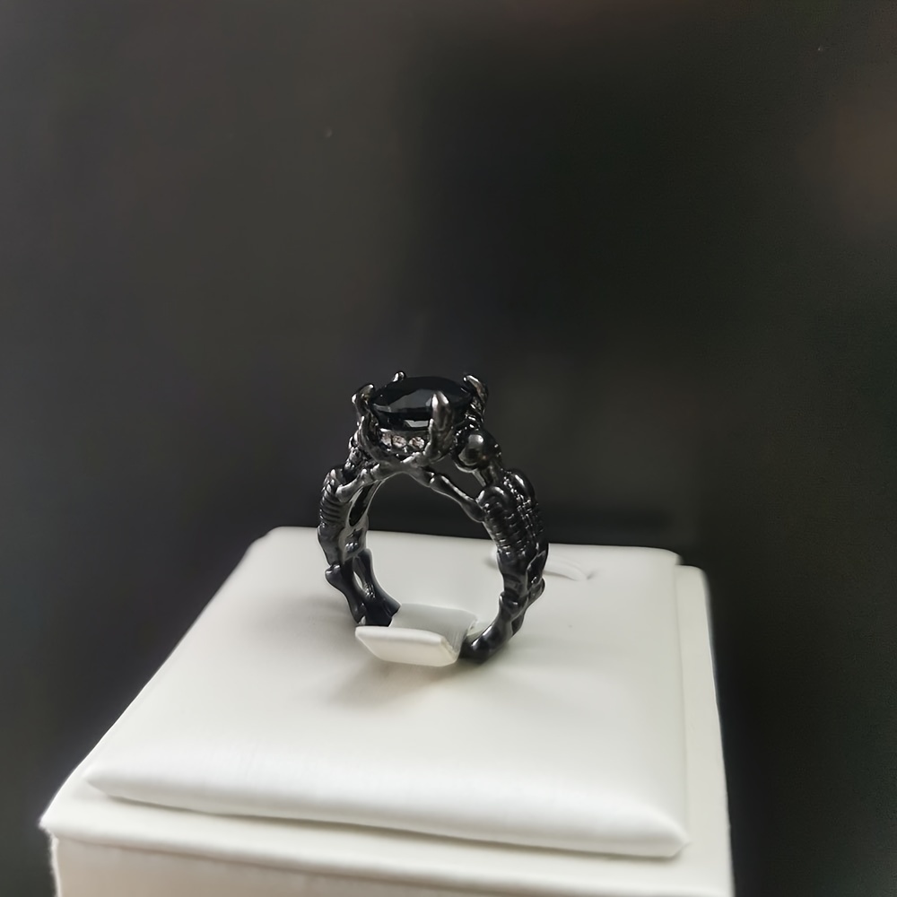 Men's Gothic Skull Ring Zirconia Decor Halloween Punk Black - Temu ...