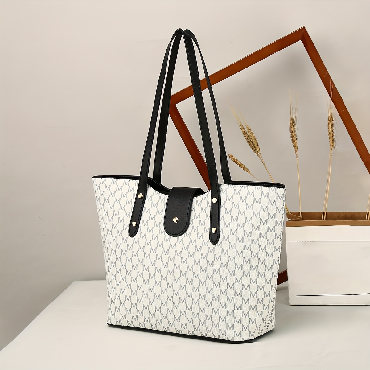 Classic Elegant Letter Pattern Shoulder Tote Bag Elegant - Temu