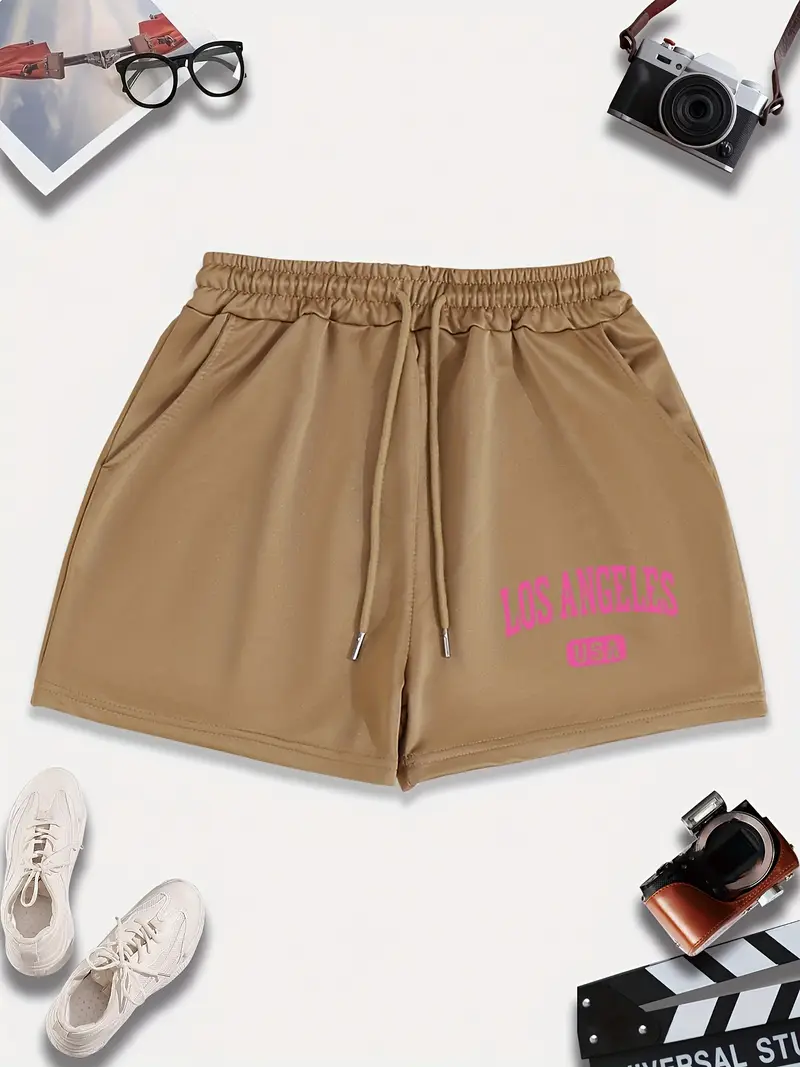 Letter Print Drawstring Shorts Plus Size Casual Shorts Women Temu