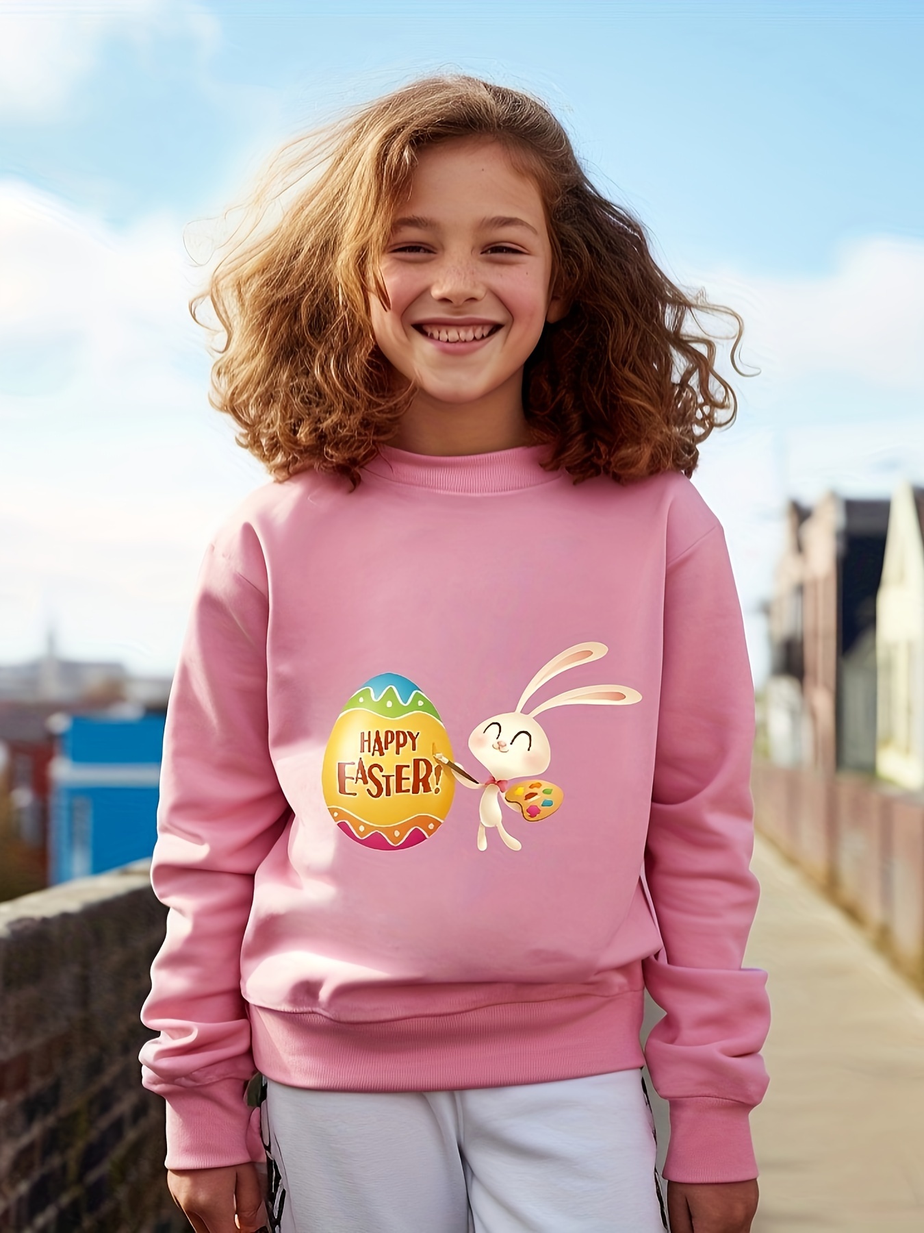 Happy Easter Cartoon Bunny Egg Graphic Print Girls' - Temu Ireland