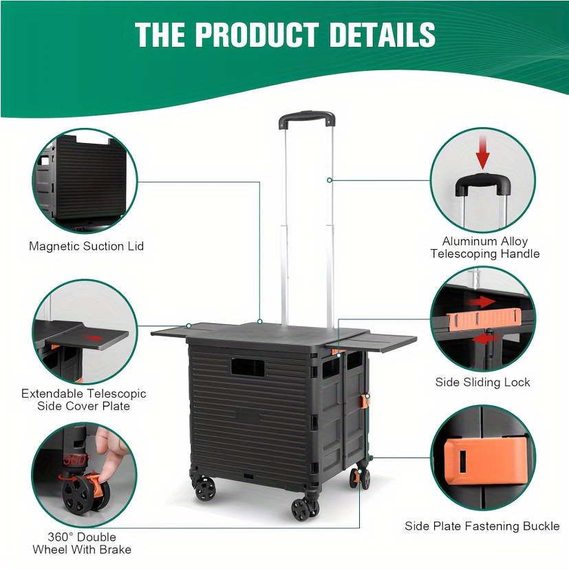 Folding Utility Cart Portable Rolling Crate - Temu