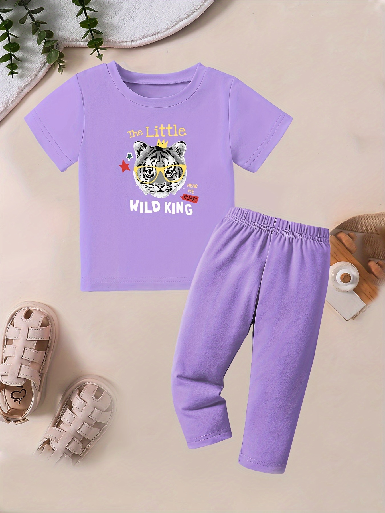 Baby Boy's Wild Tiger Print Crew Neck Short Sleeve - Temu Australia