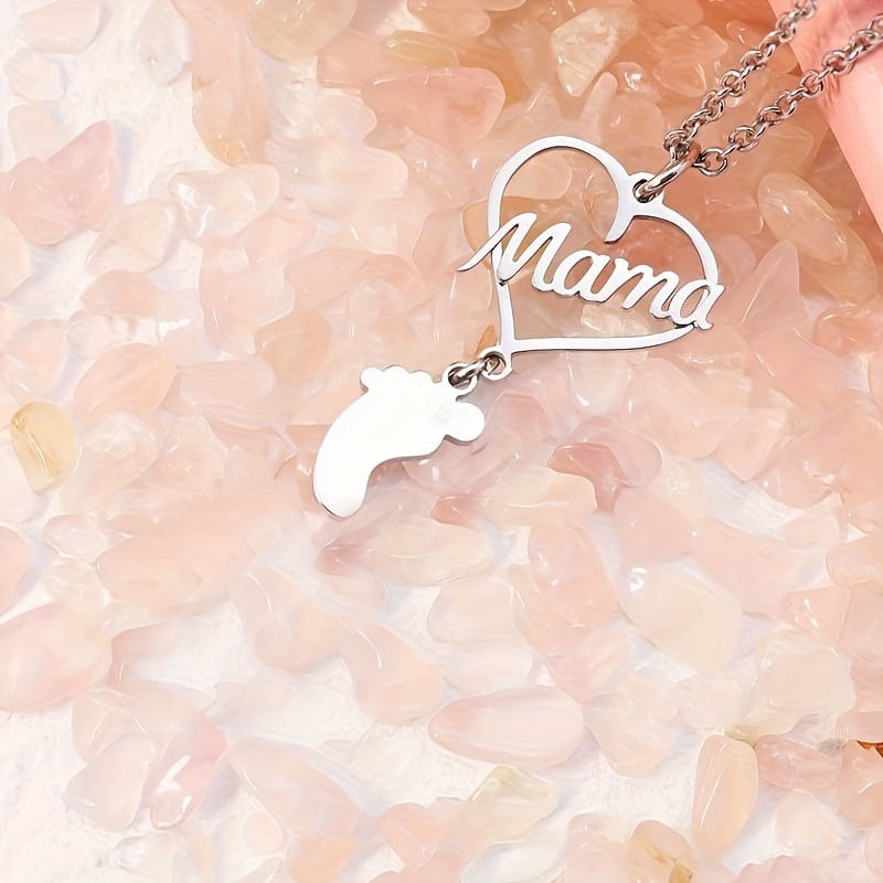 Personalized Footprints Lettering Pendant Necklace Mama - Temu Denmark
