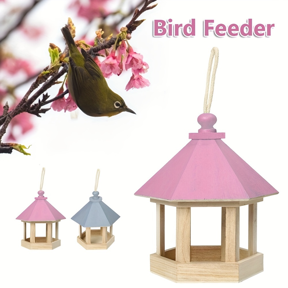 Bird Feeder Outdoor Wooden Birds House Hanging Feeding - Temu Australia