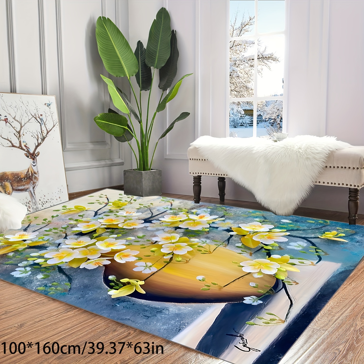 Ultra soft Faux Cashmere Area Rug 3d Yellow Floral Design - Temu