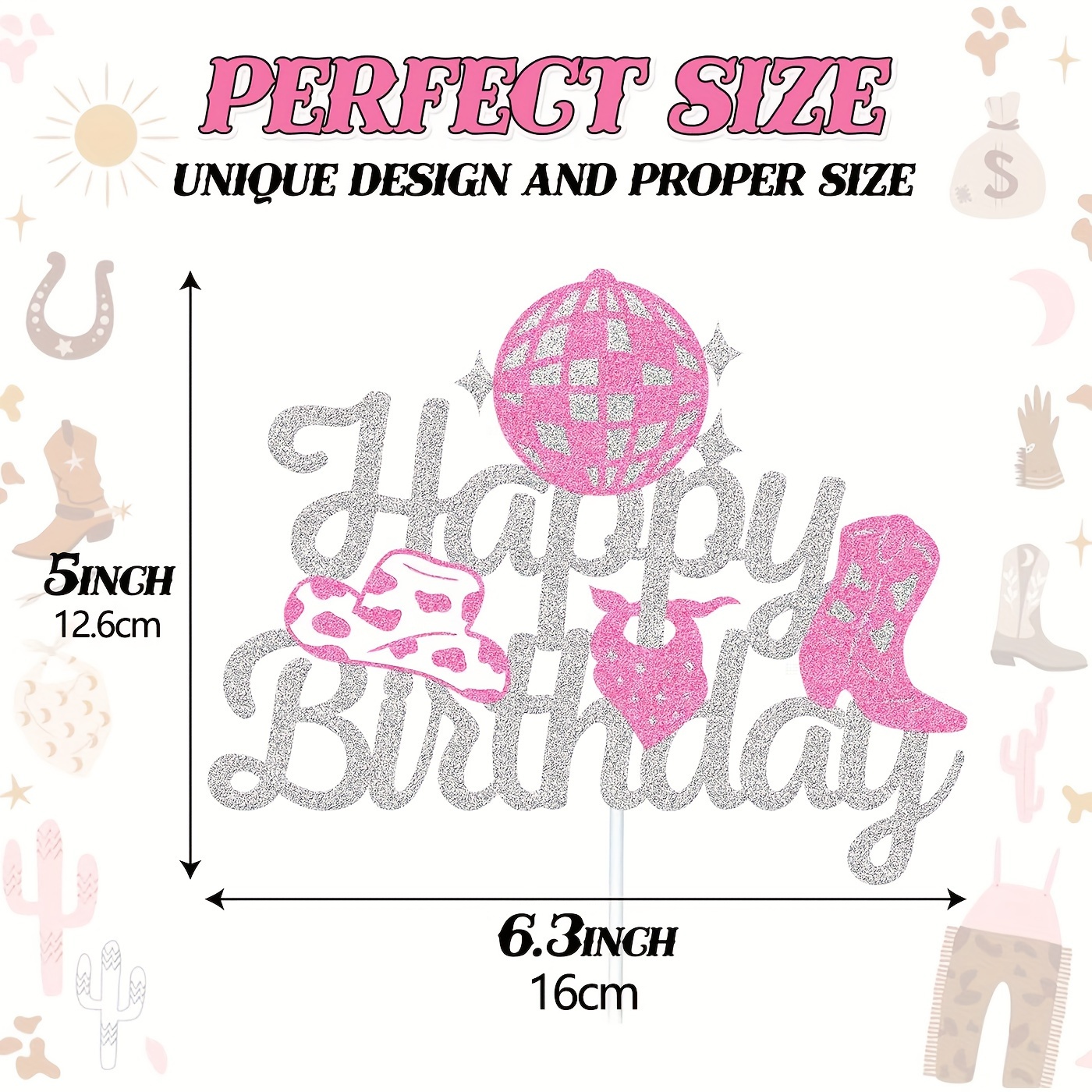Western Cowgirl Birthday Cake Topper Pink Theme Party - Temu