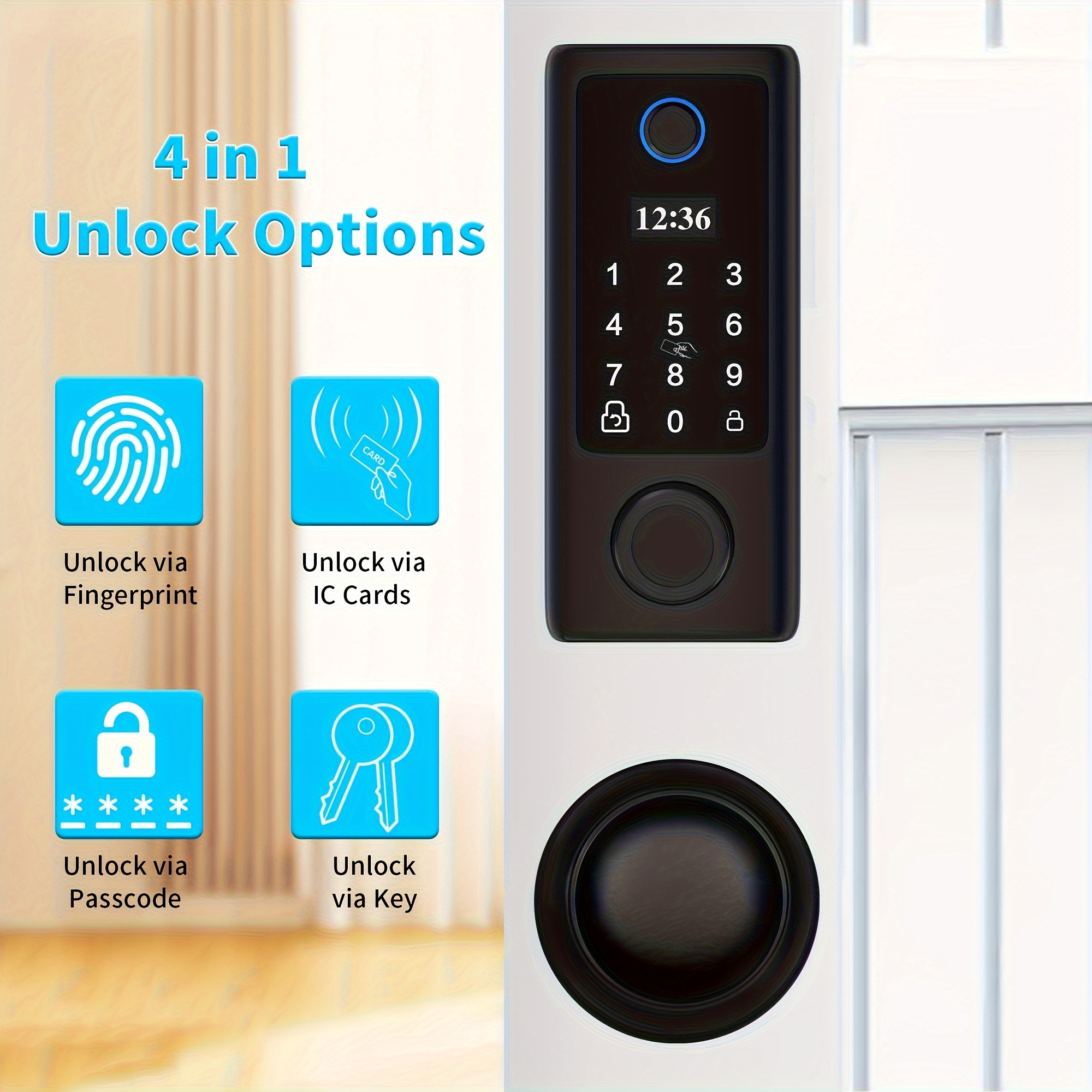 Black Fingerprint Door Lock Keyless Entry Door Lock Smart Door Lock ...