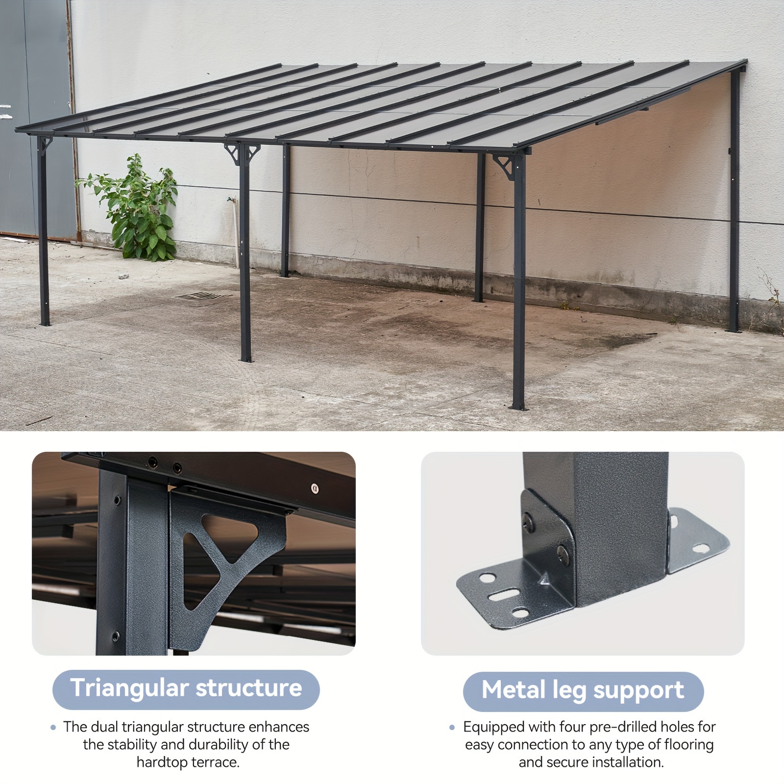 12' X 20' Wall mounted Gazebo Pergola Sloped Roof Heavy duty - Temu