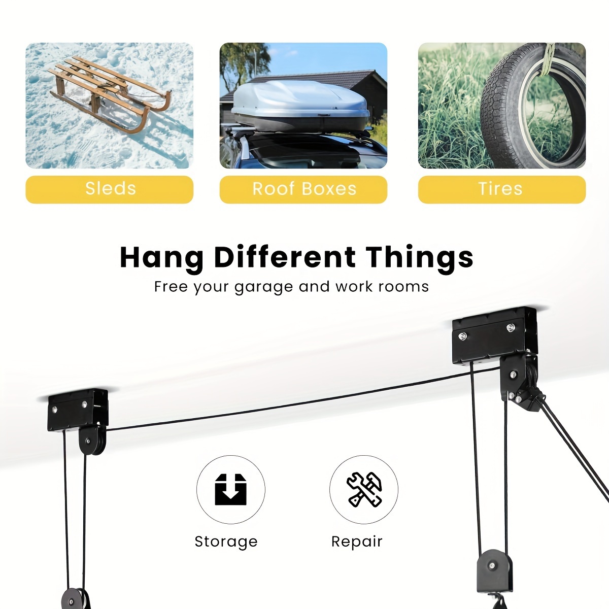 Kayak Storage Hoist - Overhead Pulley System With 125lb Capacity For ...