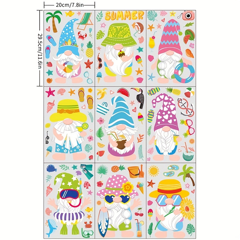 9 Sheets 128pcs Summer Window Stickers Gnome Window Clings - Temu Canada