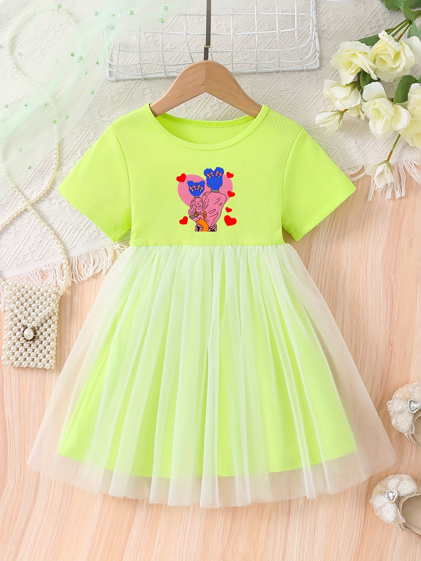 Adorable Family Print Short Sleeve Tutu Dress For Girls Summer Party ...