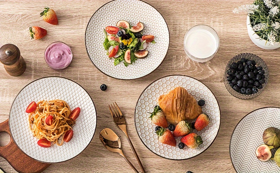 Ceramic Embossed Salad Plates Dinner Plates Sets Resistant - Temu