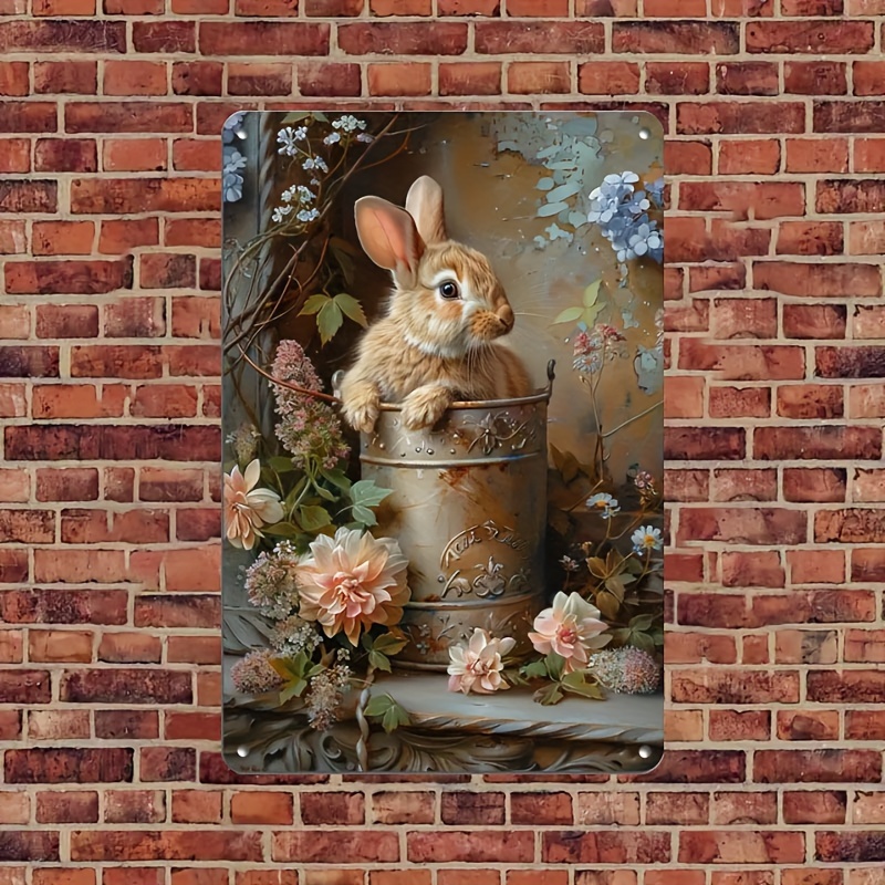 Vintage style Rabbit Tin Sign Metal Wall Hanging Plaque Cute - Temu