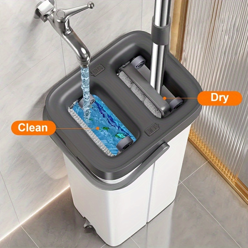 2 Piece Flat Mop Bucket Set Wringer Hand Free Washing Dual - Temu Bahrain