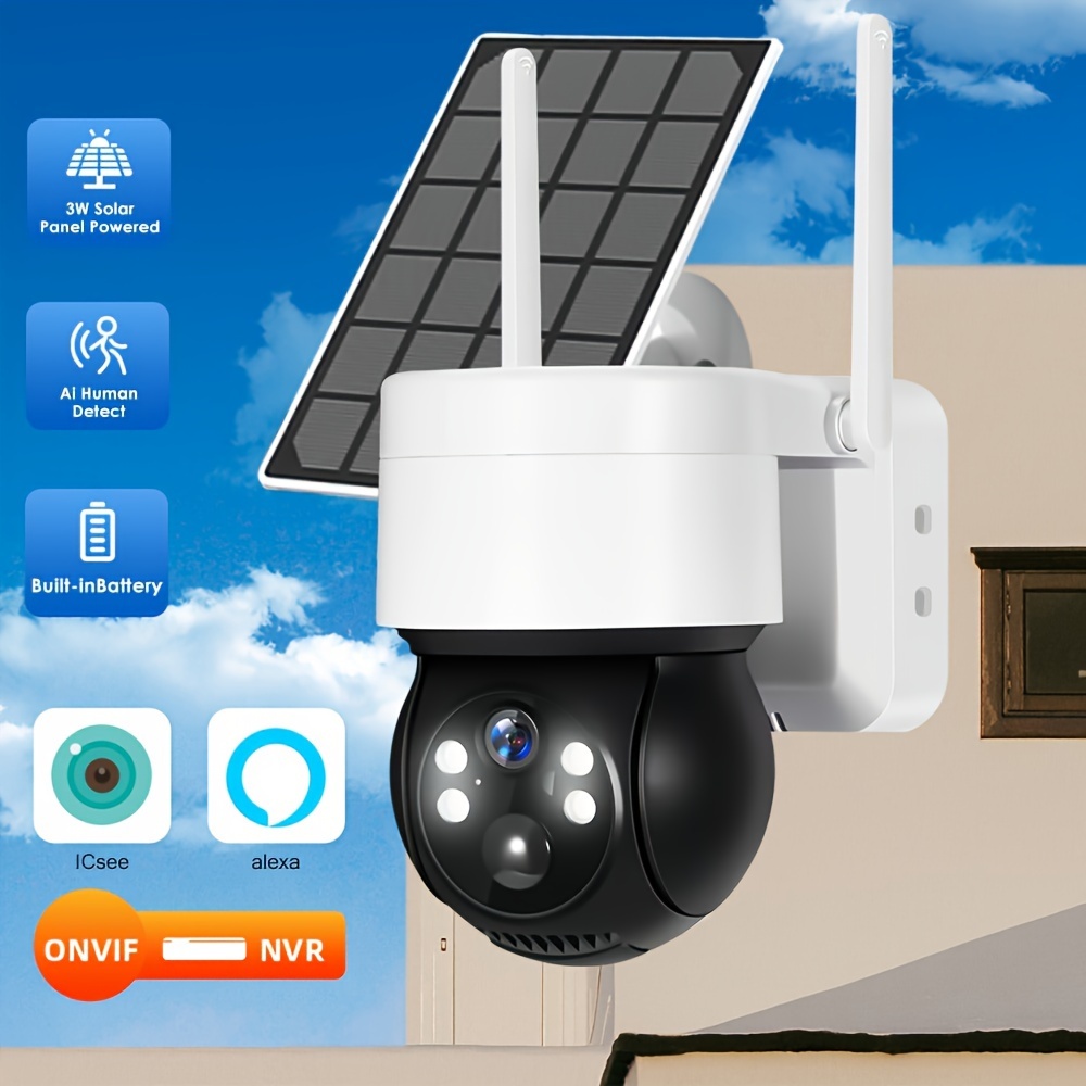 Solar Powered 2k Wifi Wireless Camera 3mp Outdoor Home - Temu