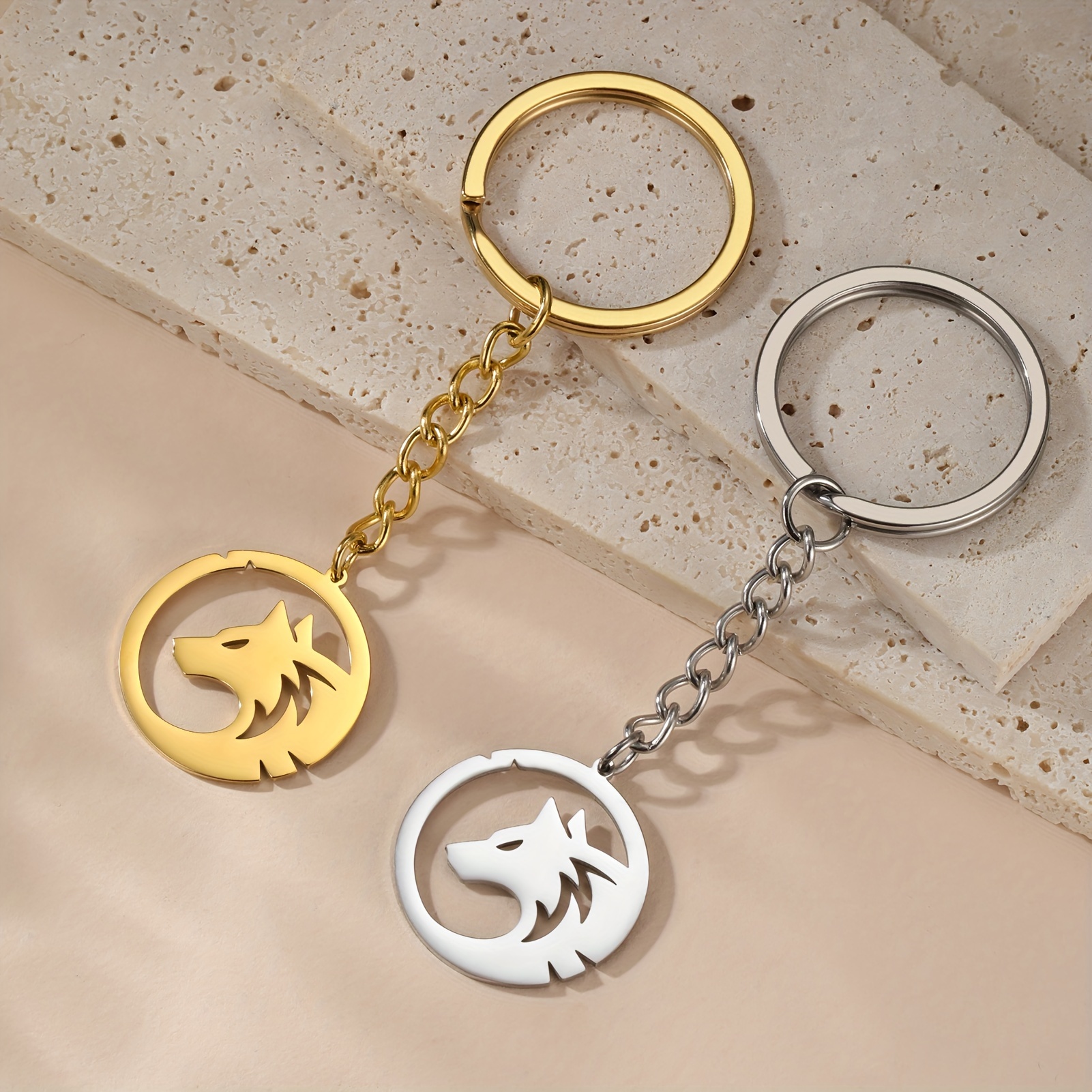 1pc hollow circle ring wolf head animal key chain for men fashion ...