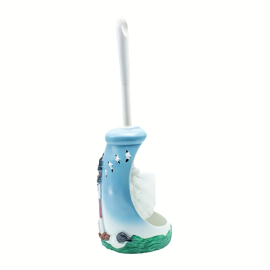 Ocean Inspired Lighthouse Toilet Brush and Holder Set Compact Space Saving Design with Easy Assembly Deep Cleaning Bristles Drip Proof Resin Stan