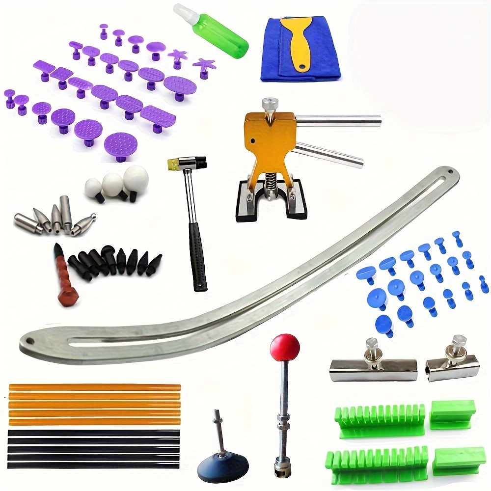 Car Bodywork Repair Kit Arc Lever Puller Adjustable Rod Rubber Mallet and More for Removing Dents and Repairing Bumper Damage