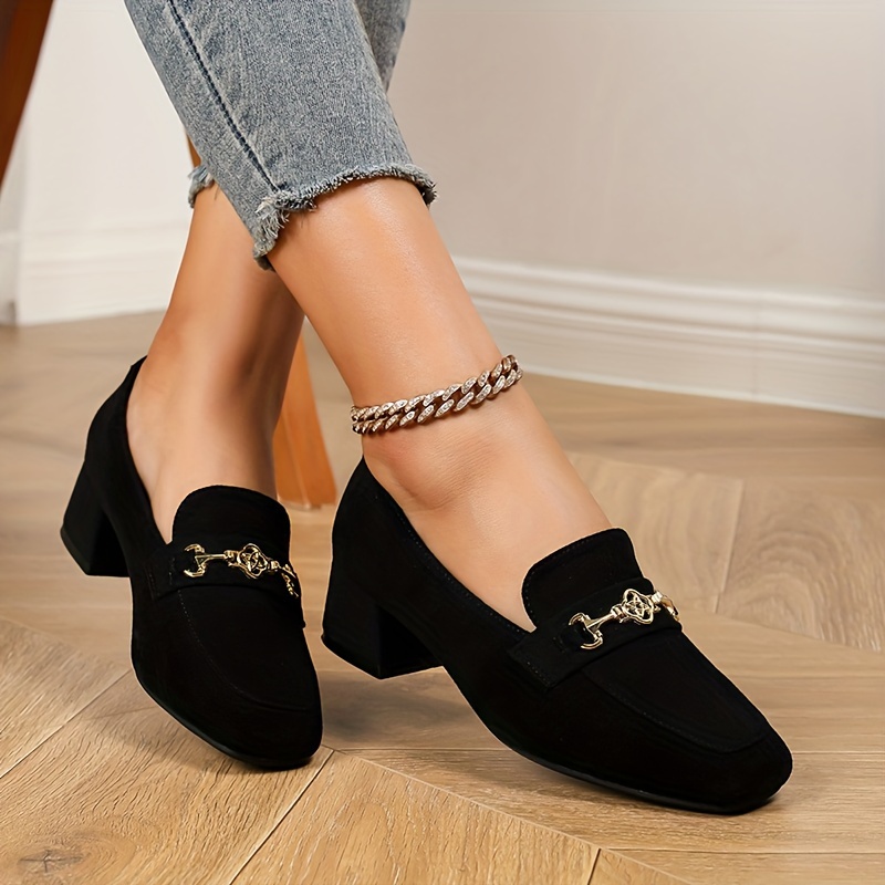 Women's Metal Decor Chunky Heel Laofers Elegant Square Toe - Temu Australia