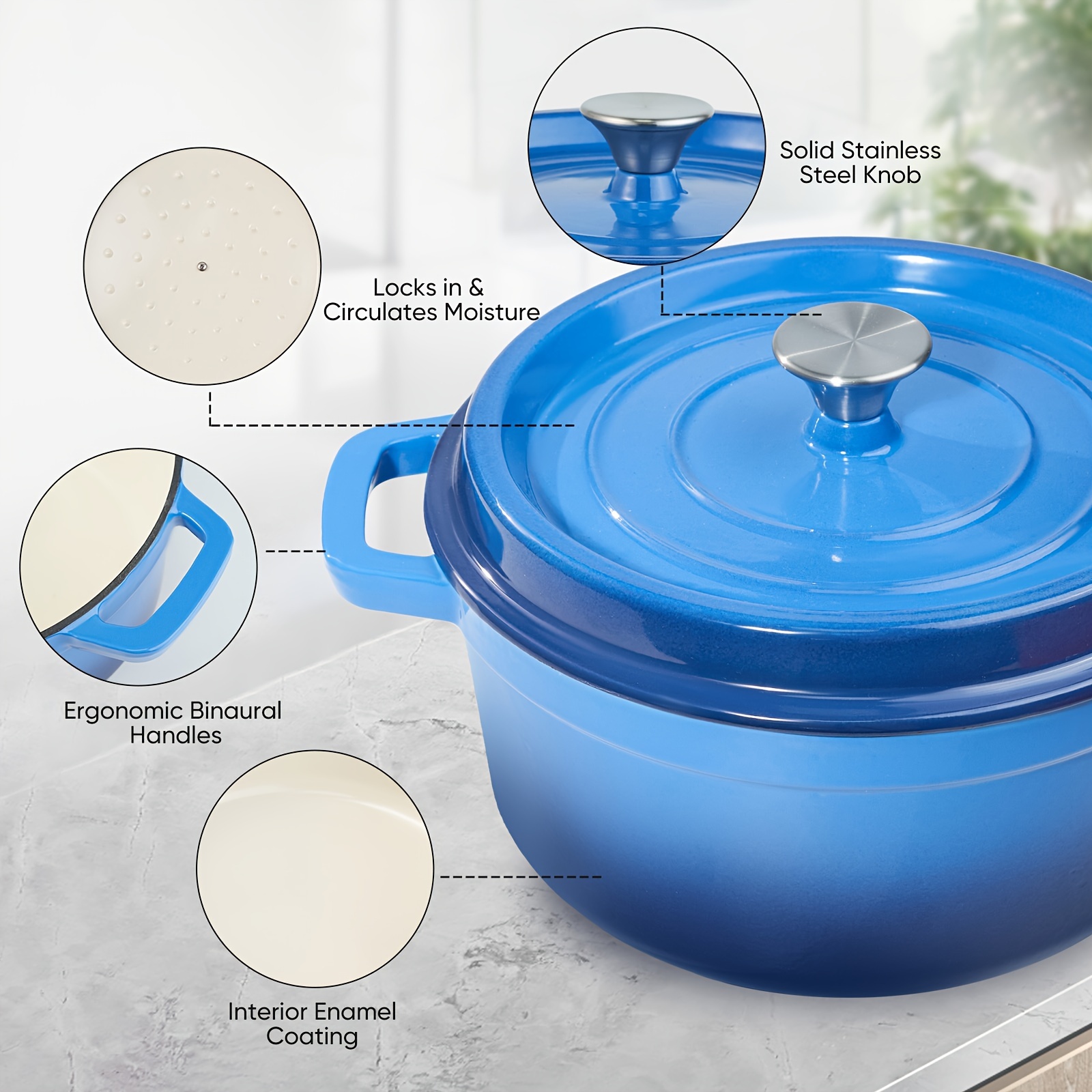 Miereirl 6.5 Qt Enameled Dutch Oven Pot With Lid, Cast Iron Dutch Oven ...