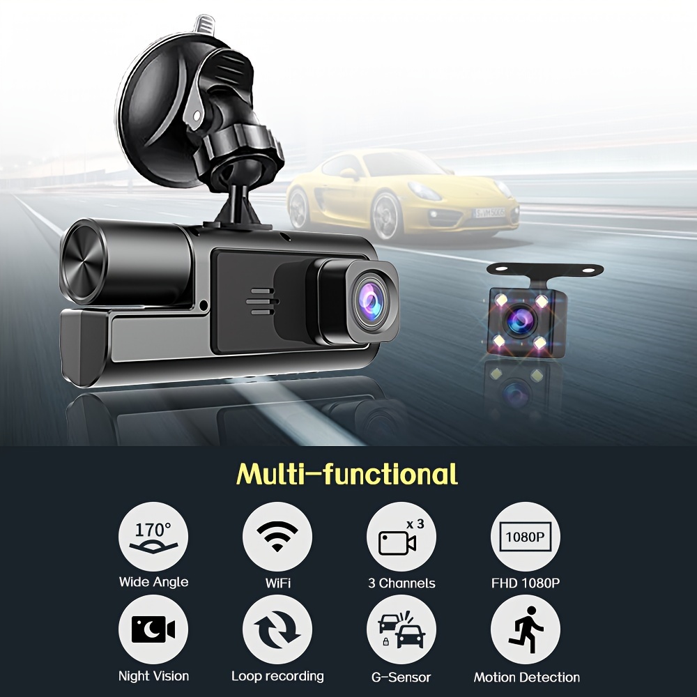 3 Channel Dash Cam Ips Hd Screen 1080p Front Inside Rear - Temu Romania