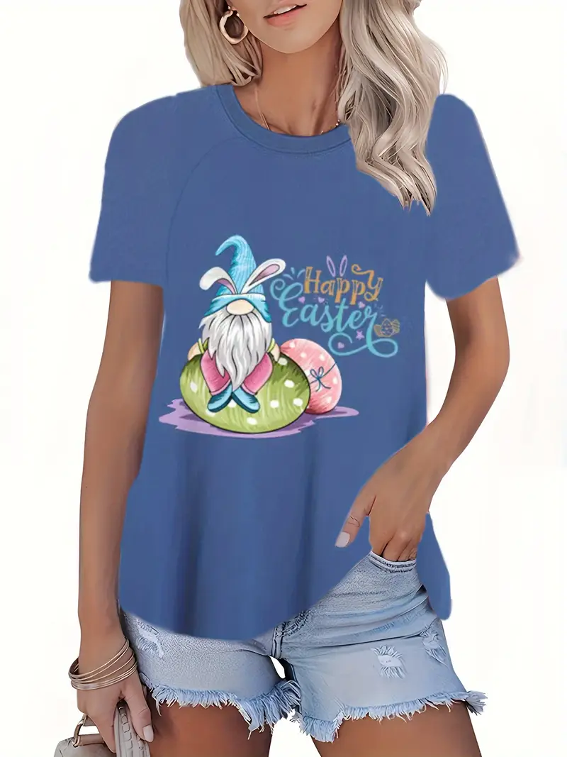 Plus Size Osterdruck Top Lässiges Rundhals Kurzarm Top Damen Temu Germany