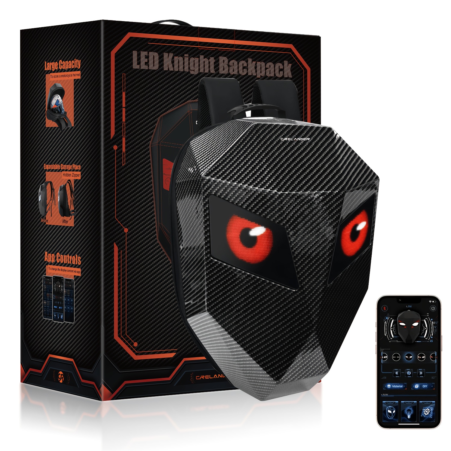 led backpack with eyes sold on Temu United States