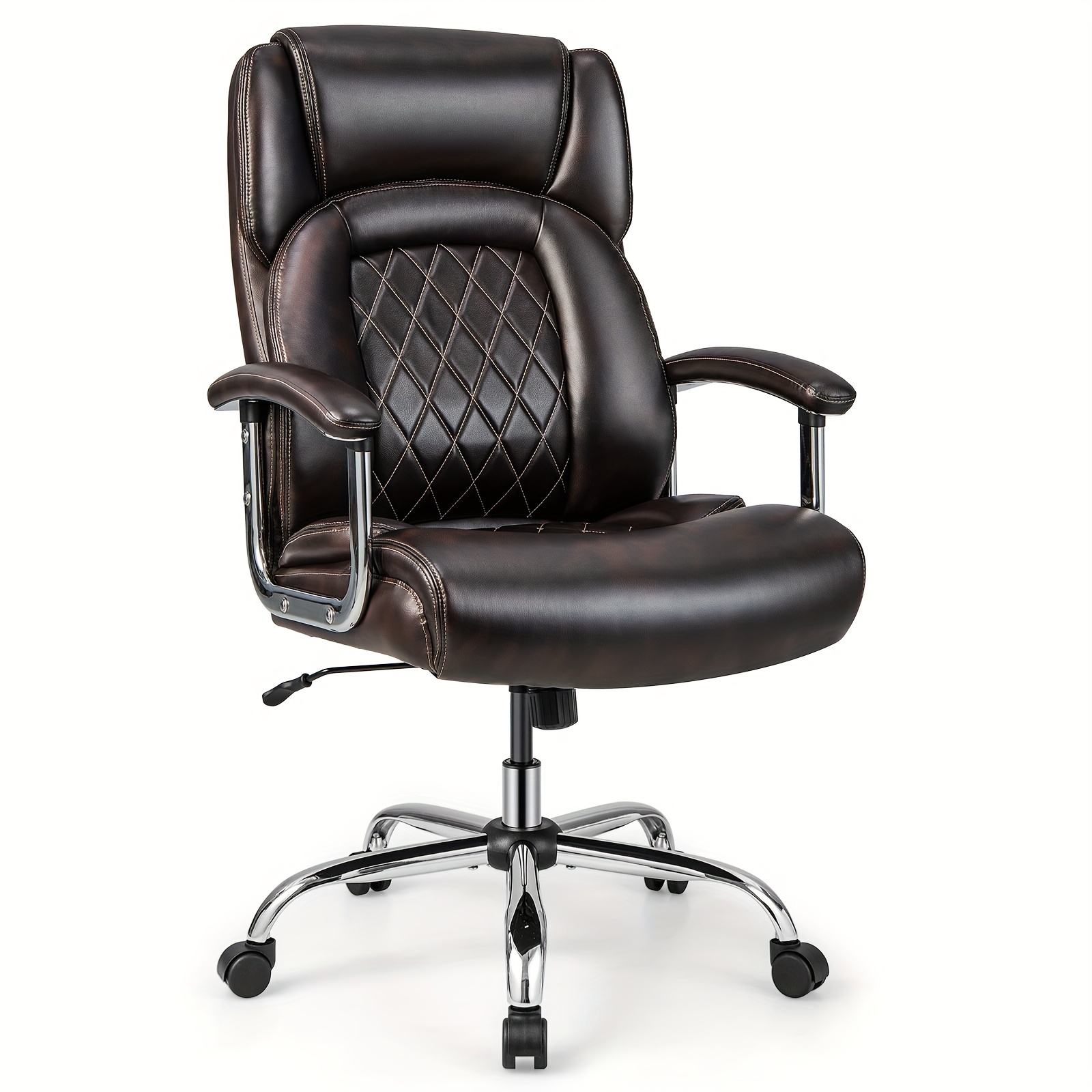 500LBS High Back Big Tall Adjustable Office Chair Brown with Shoulder Support Metal Base Cushion