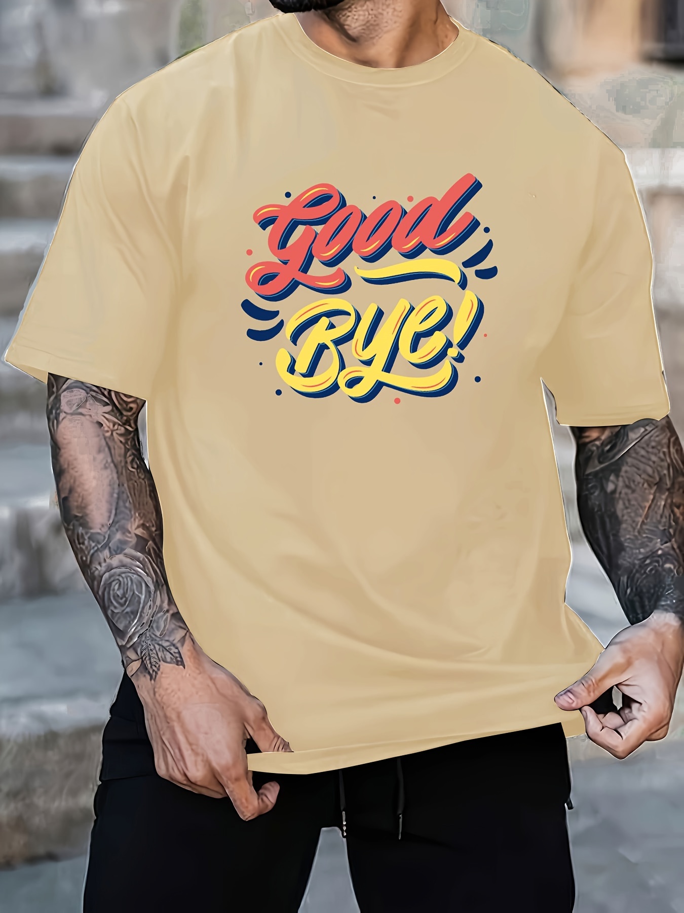 Plus Size Men's "good Bye" Graphic Print T shirt Summer - Temu Philippines