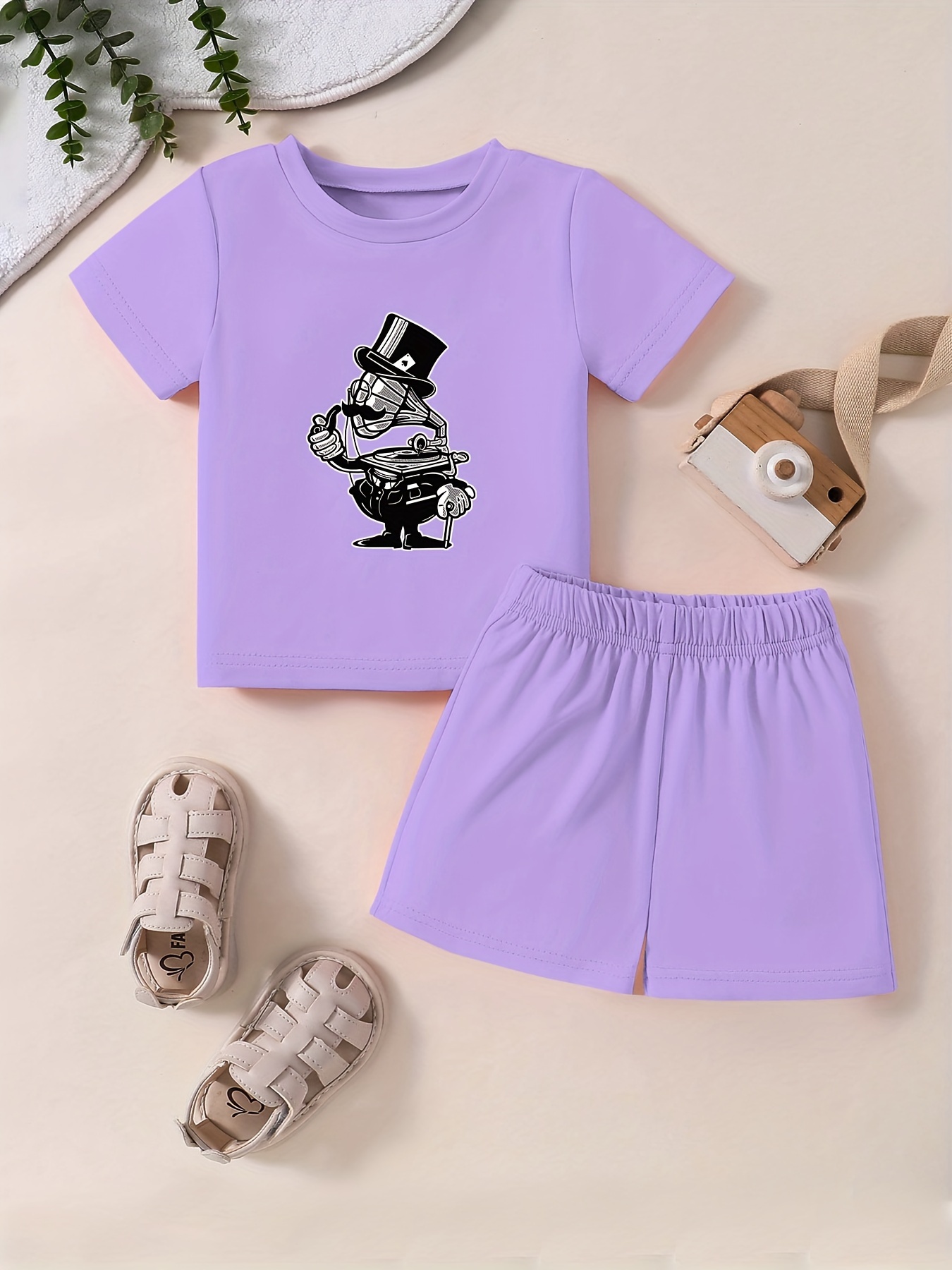 Baby Boy's Vintage Cartoon Character Pattern Crew Neck Short - Temu New ...