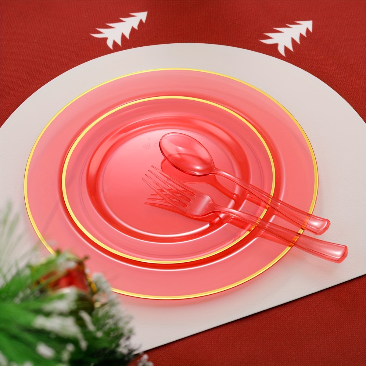 36 Guests Red Plastic Party Plates Disposable Dinnerware Set - Temu