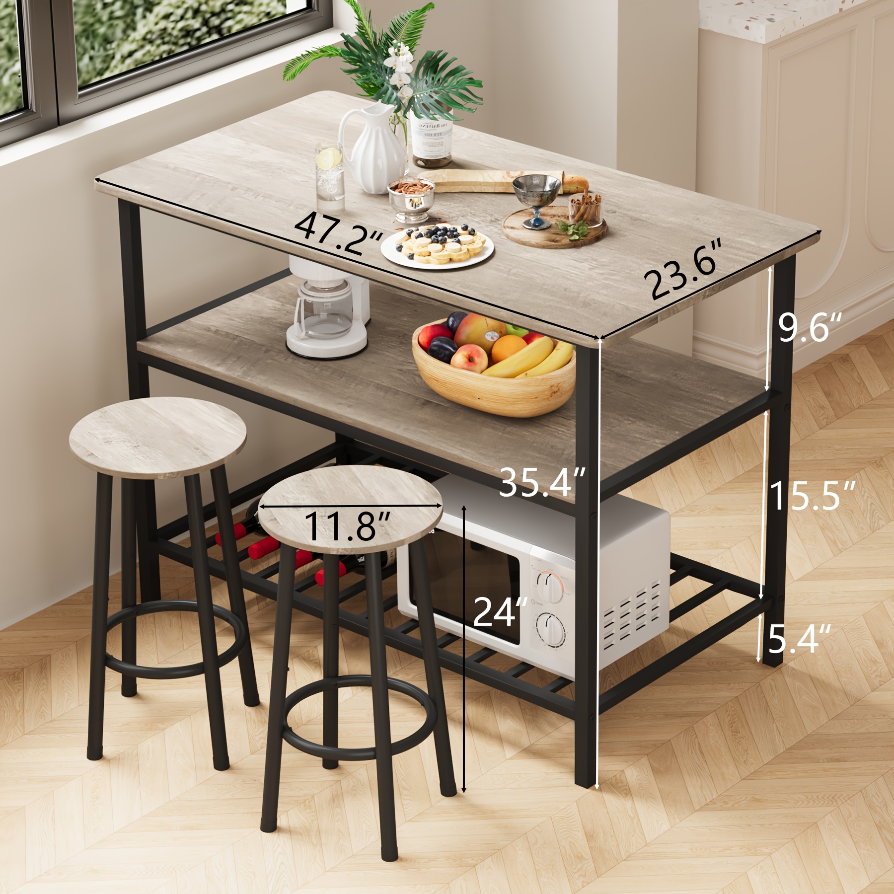 rustic farmhouse island set 2 round bar stools Temu
