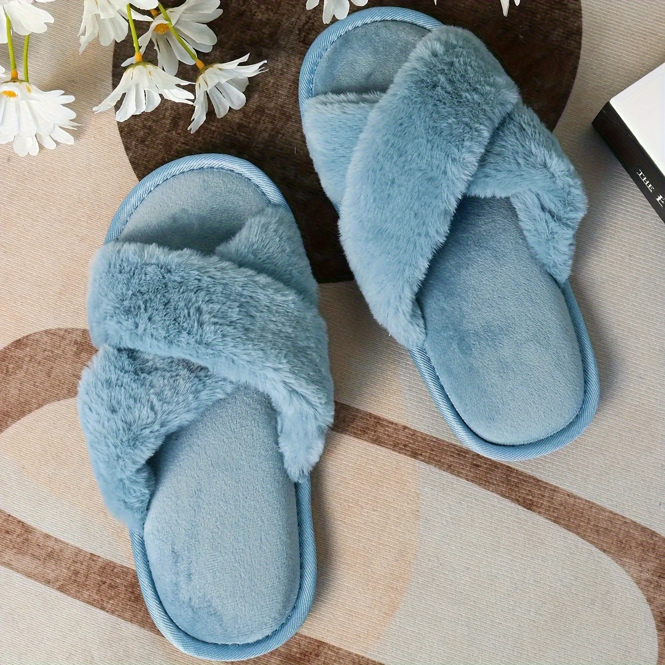 Faux Fluffy Fur Home Warm Slippers Soft Sole Platform Slip - Temu ...